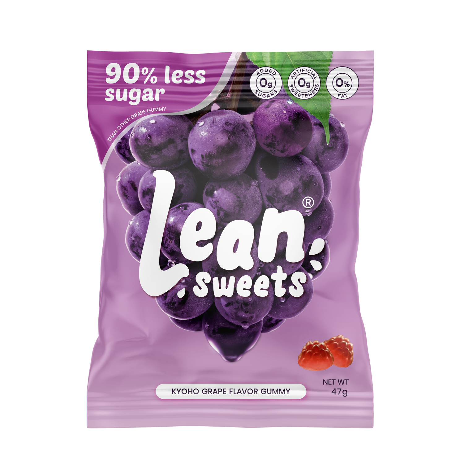 LeanSweets are 90% less sugar than the other grape gummy!